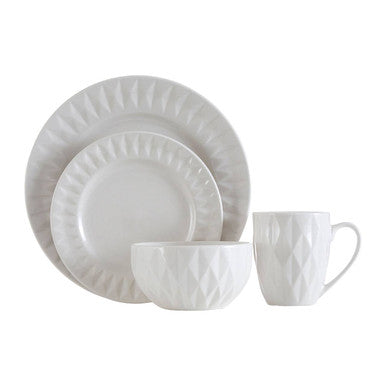 Shop Avie 16 Piece White Embossed Dinner Set from Orsina