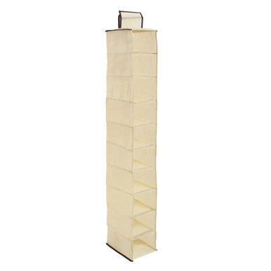 Shop Tavia Cream Brown Trim 10 Section Hanging Shoe Organiser from Orsina