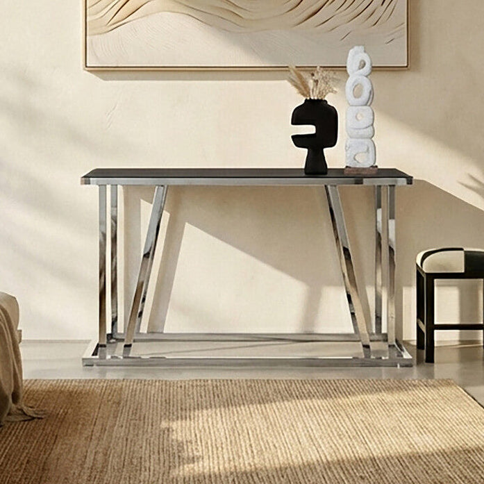 Shop Ackley Silver Console Table With Black Glass from Orsina