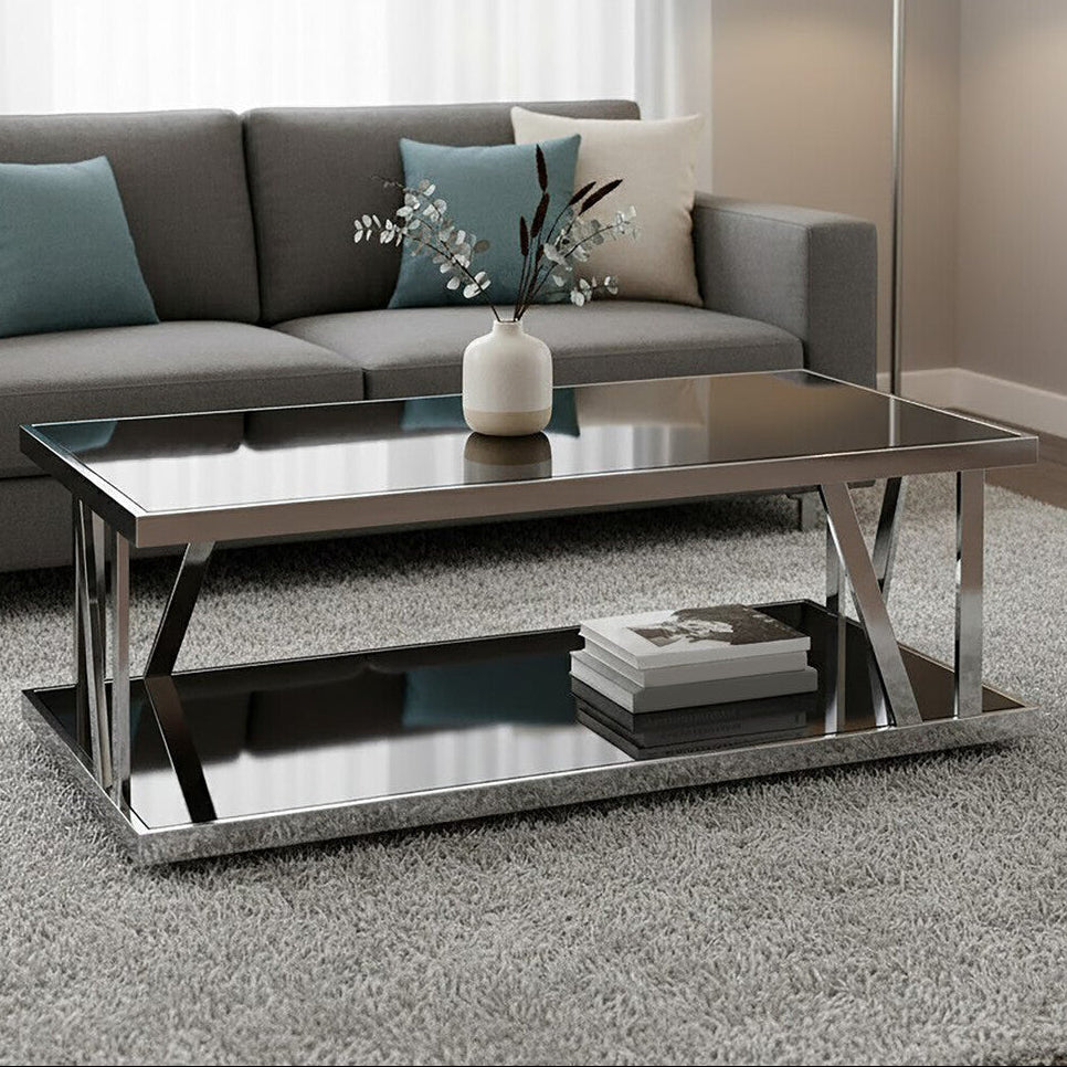 Shop Ackley Silver Coffee Table with Black Glass from Orsina