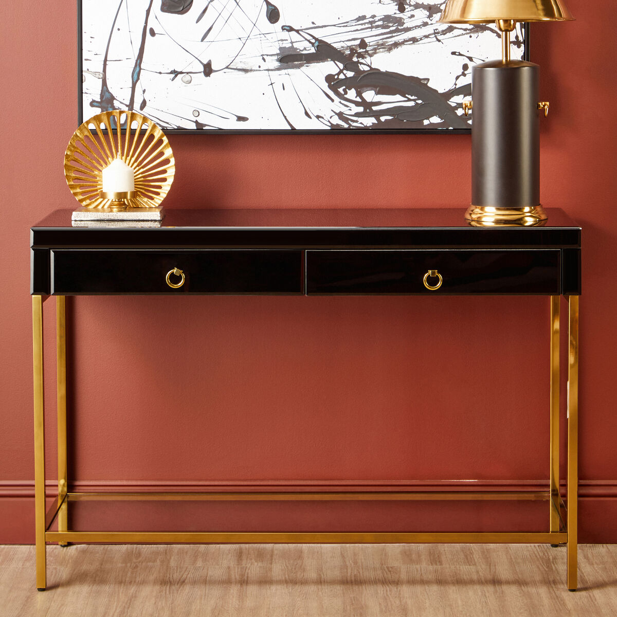 Shop Kensington Townhouse Black Mirror Console Table with Gold Frame ...