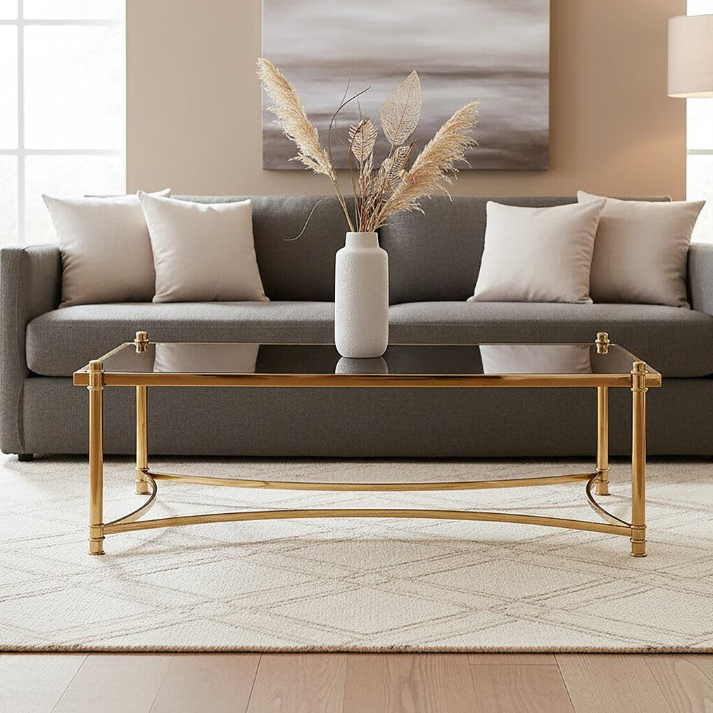 Shop Ackley Gold Coffee Table with Black Glass from Orsina