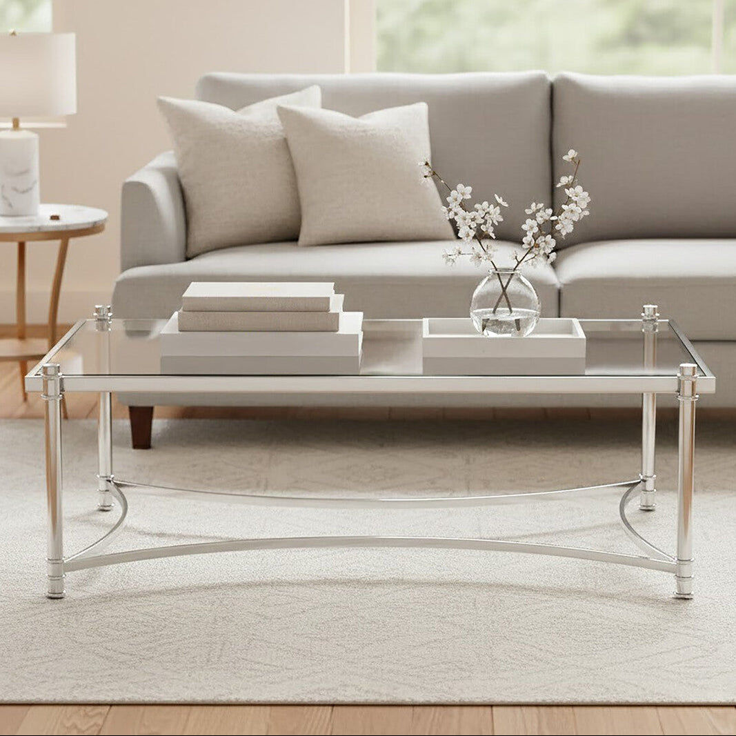 Shop Ackley Silver Coffee Table with Clear Glass from Orsina