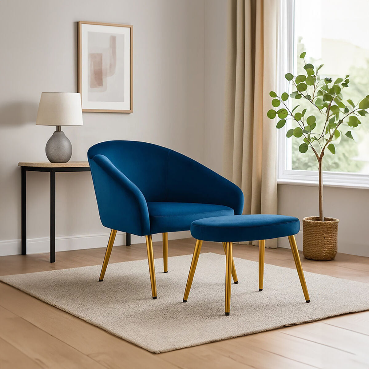 Shop Yasmeen Midnight Blue Chair And Footstool from Orsina