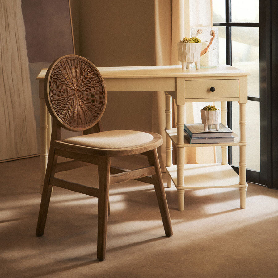 Cebu Beige Fabric and White Wash Elm Wood Dining Chair – Orsina
